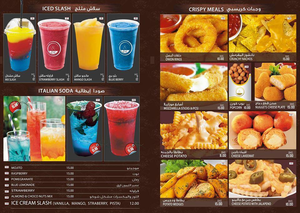 Menu at corniche cafe, Ras Al-Khaimah