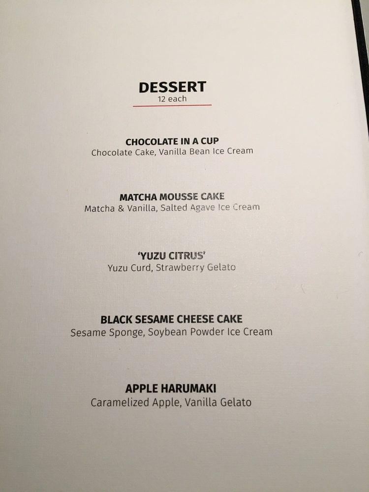 Menu at Akira Back restaurant, Toronto