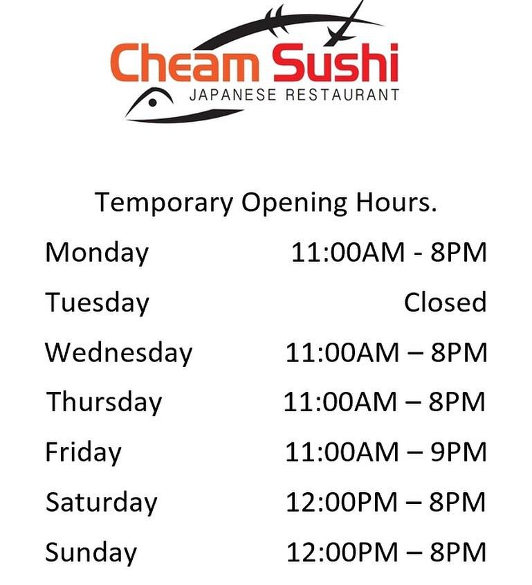 Menu at Cheam Sushi restaurant, Agassiz