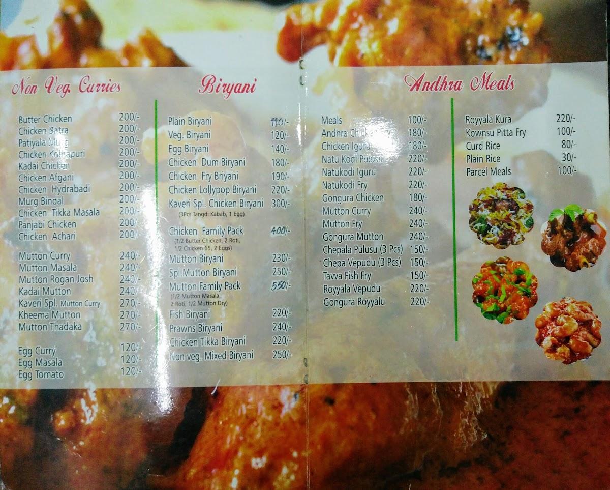 Menu at Kaveri multi cuisine restaurant, Nandigama