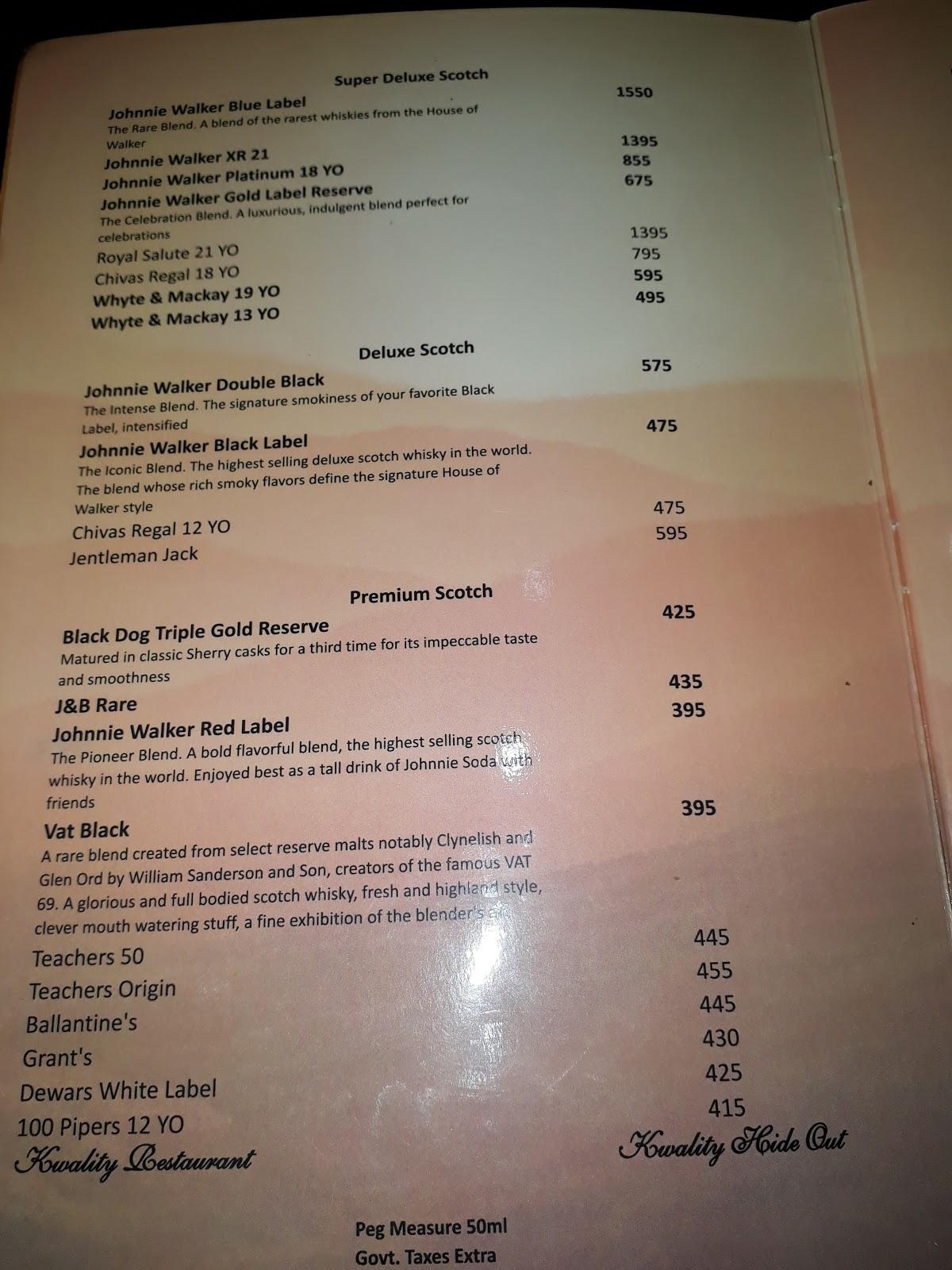 Menu at Kwality Restaurant, Kanpur, The Mall