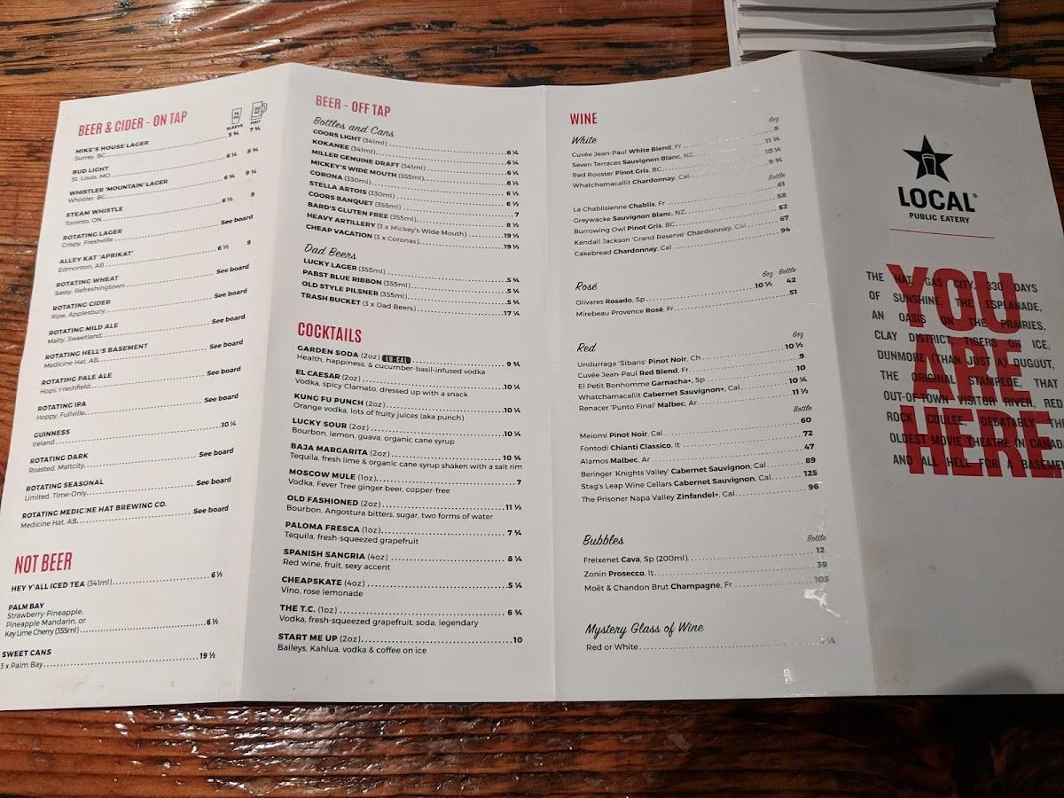 Carta de LOCAL Public Eatery Medicine Hat, Medicine Hat