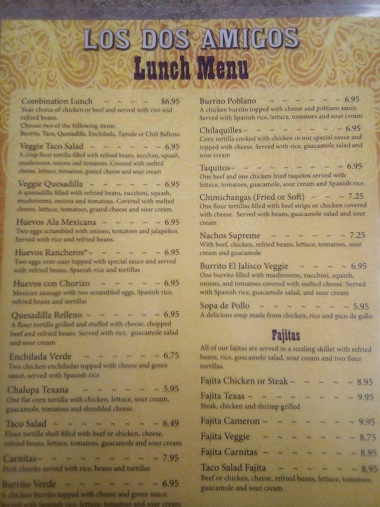 Menu at Los Dos Amigos Mexican Restaurant, Bowling Green