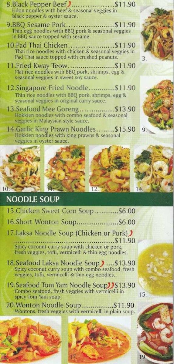Menu at Master Noodle restaurant, Kedron