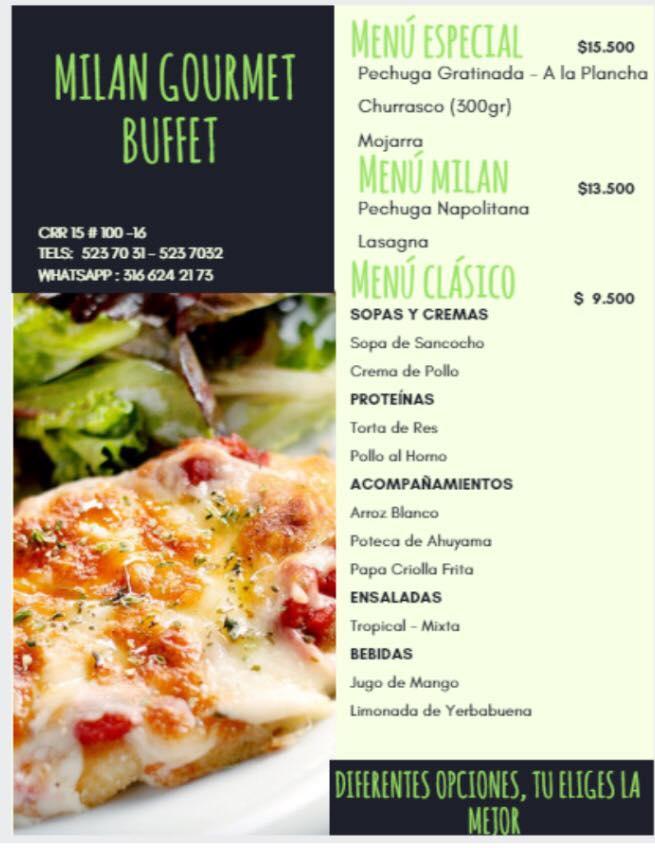Menu at Milan Gourmet Buffet pub & bar, Bogotá