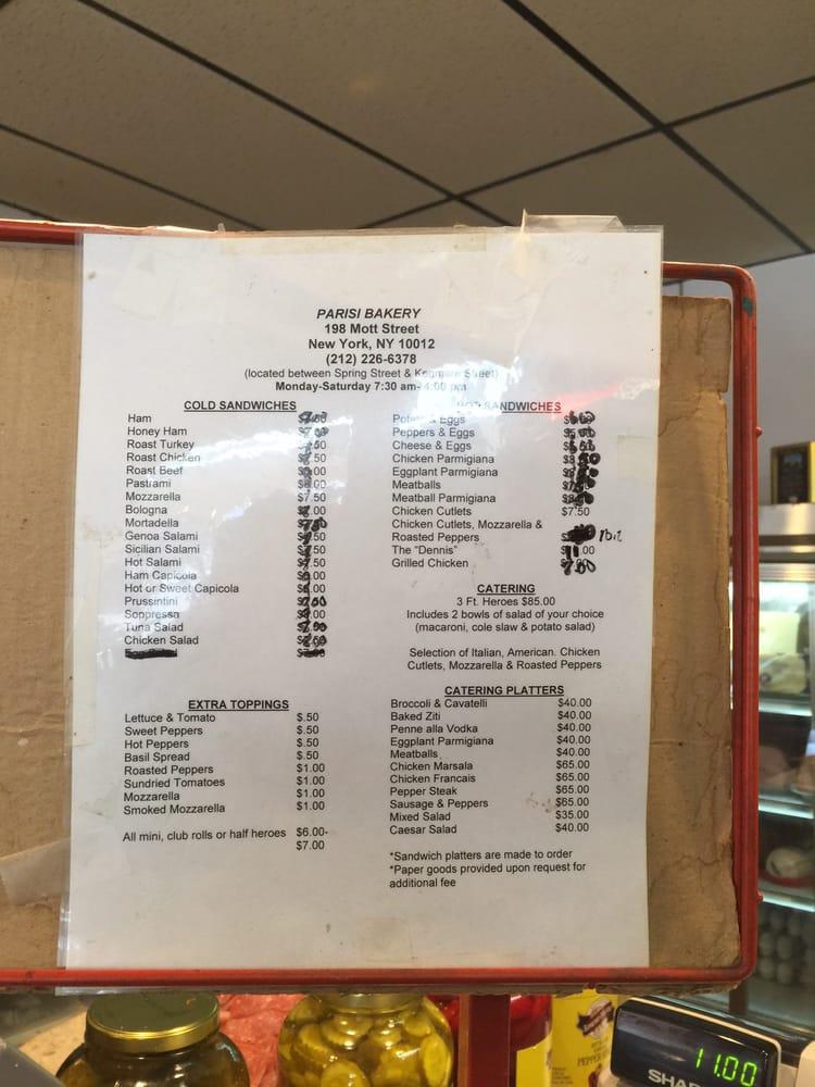 Menu at Parisi Bakery & Deli, New York City, 198 Mott St