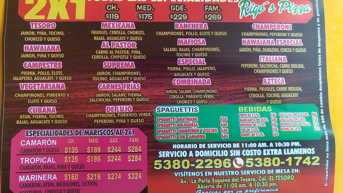 Carta del restaurante Rigos Pizza, Buenavista