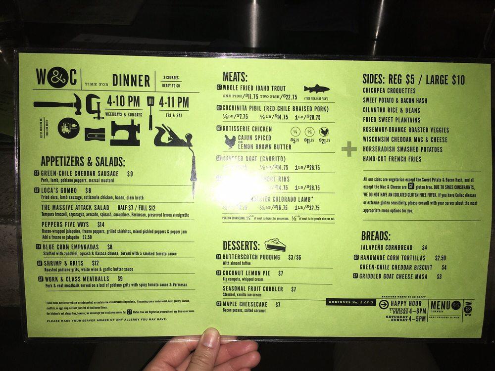Menu at Work & Class pub & bar, Denver