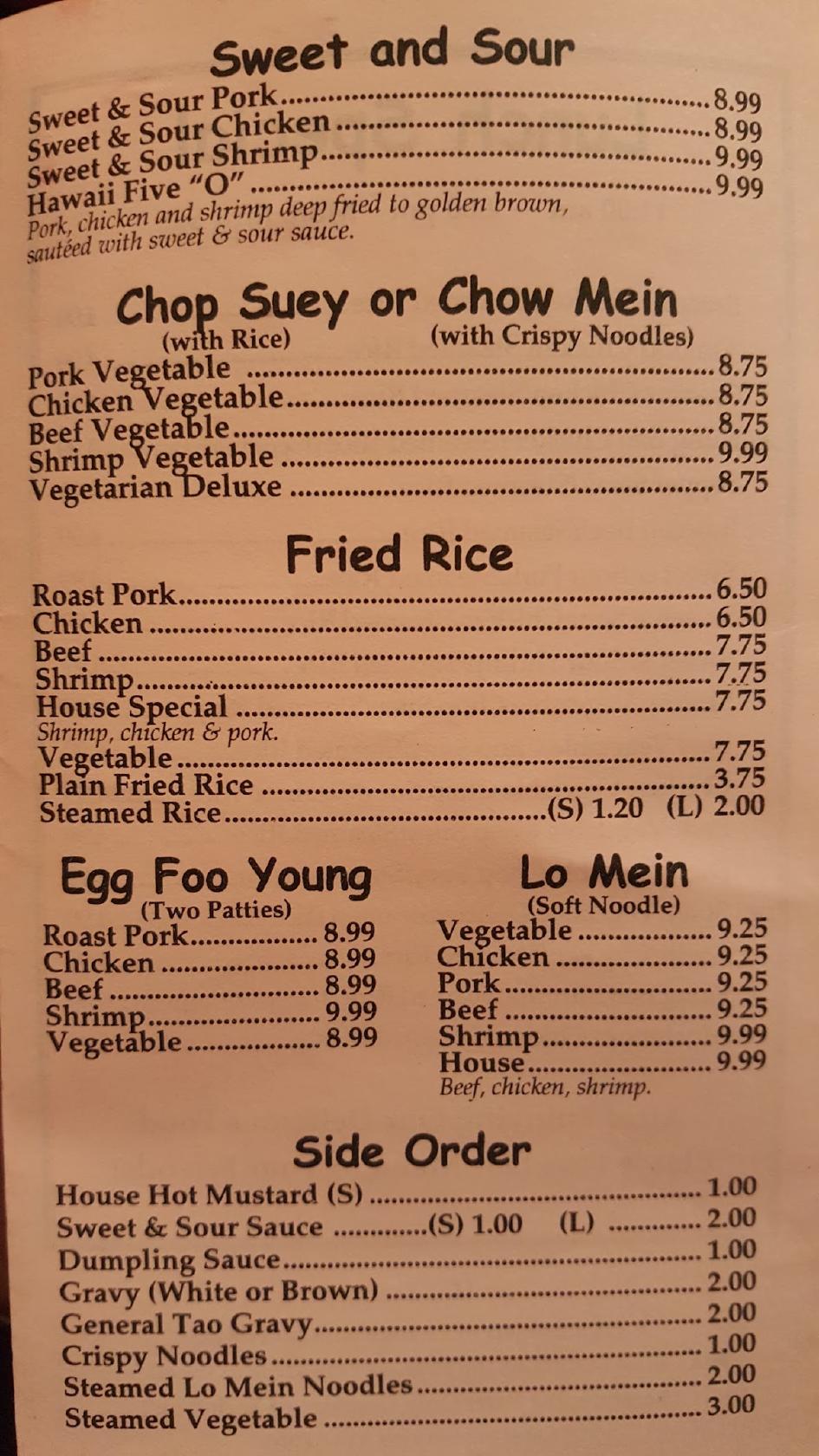 Carta de Yen Ching Mandarin Restaurant, Robinson