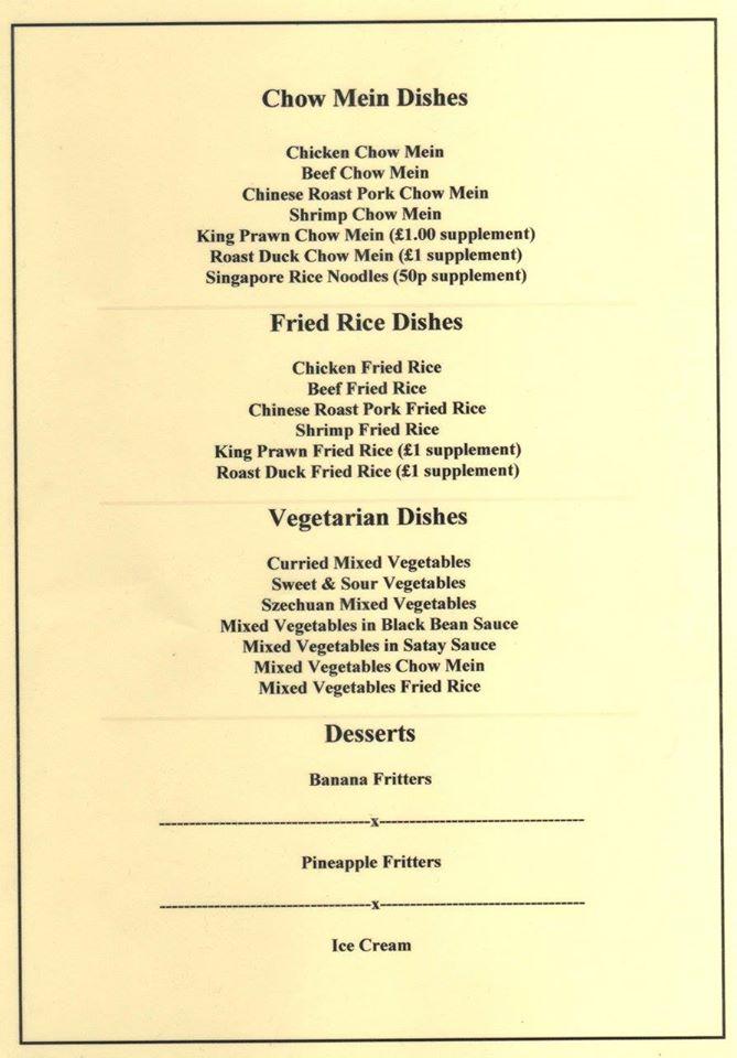 Menu at China Restaurant, Oban