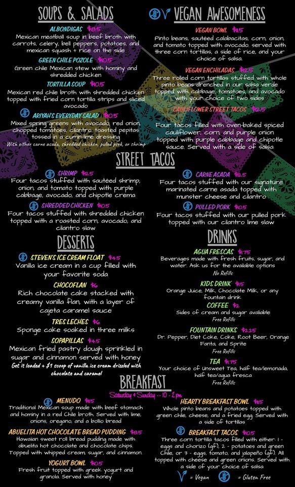 Menu at Don Félix Café restaurant, Mesilla