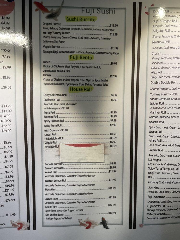 Menu at Fuji Teriyaki restaurant, Renton, 140th Ave SE