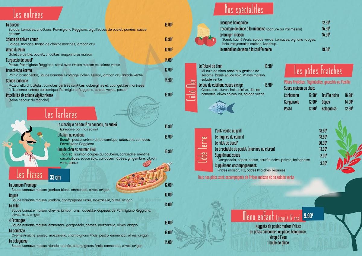 Menu at Le Palm restaurant, La Garde