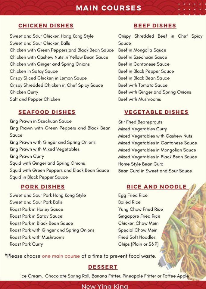 Menu at New Ying King restaurant, Wallasey
