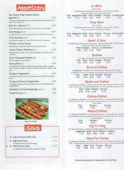 Menu at Tea Palace II restaurant, Pueblo, W 4th St