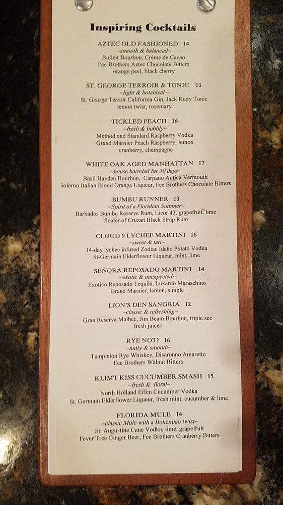 Menu at The Boheme pub & bar, Orlando, Grand Bohemian Hotel Orlando