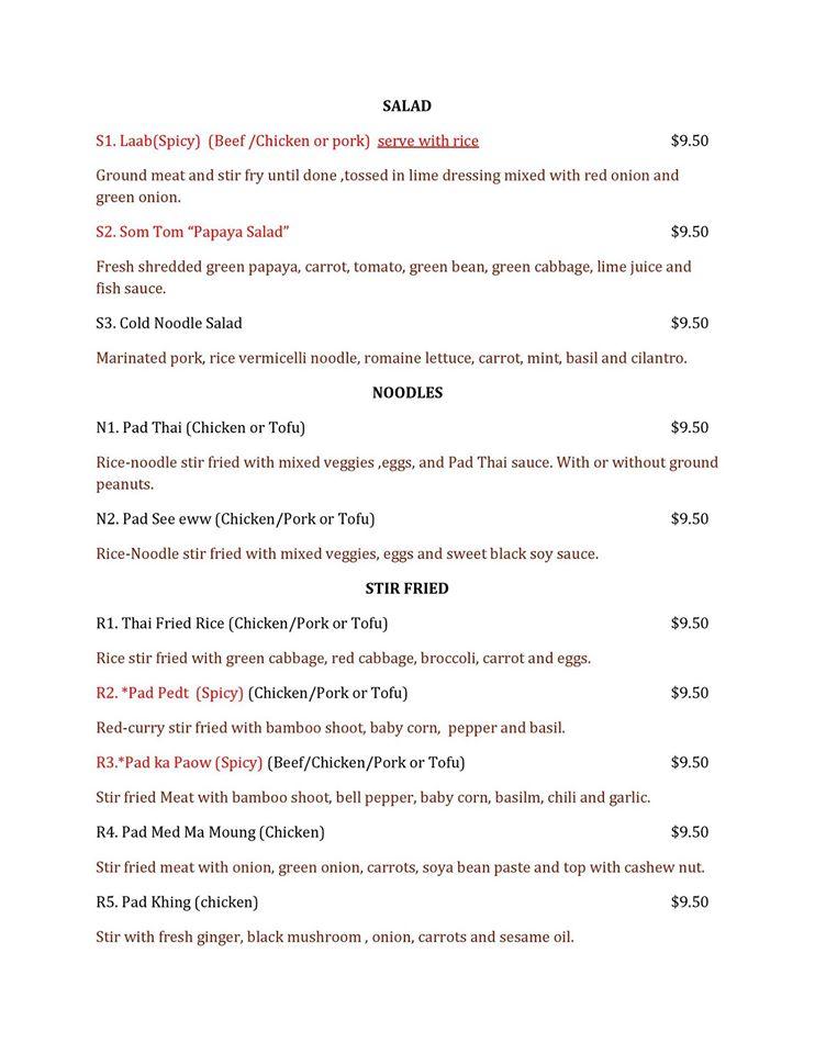 Menu at BB Kitchen Authentic Thai restaurant, Tomahawk