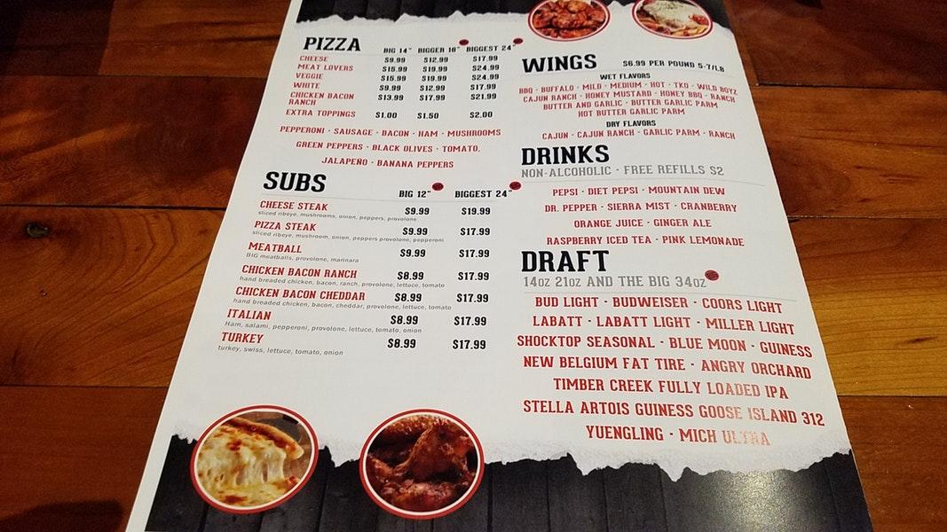 Menu at BIGBAR, Erie, 14 E 10th St