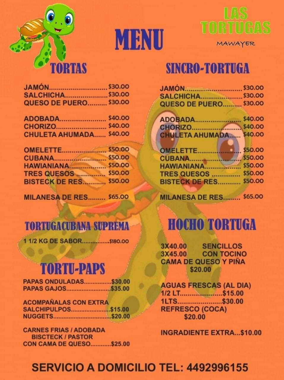 Menu at Las tortugas de Mawayer restaurant, Aguascalientes