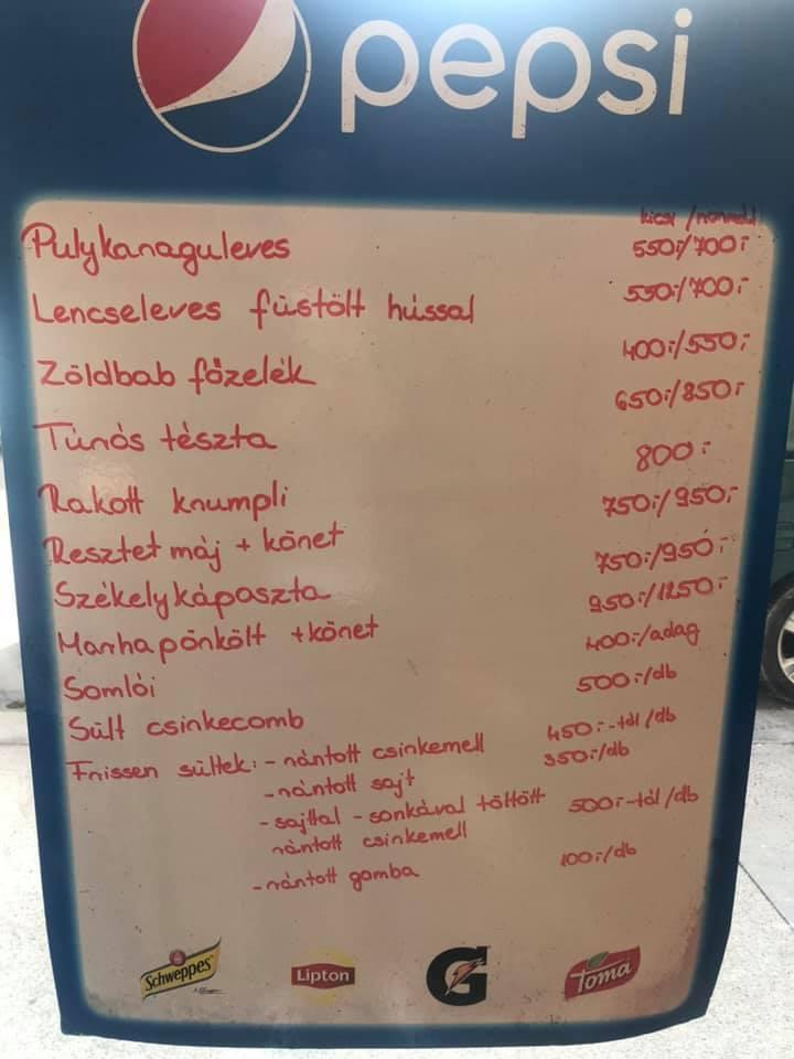 Menu at Maja Konyhája restaurant, Budapest