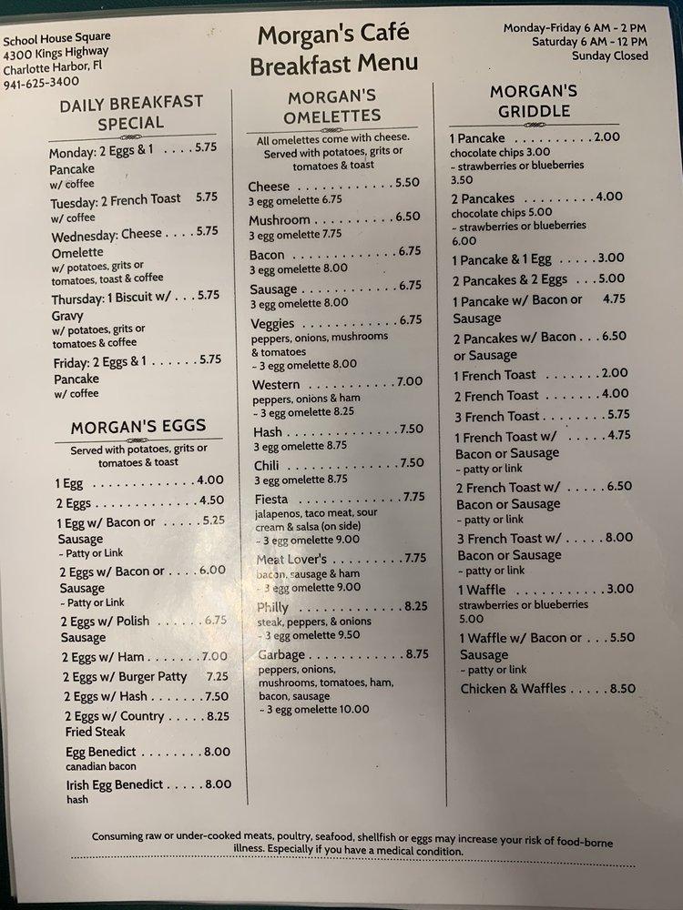 Menu at Morgan's Cafe, Port Charlotte, Kings Hwy # 216
