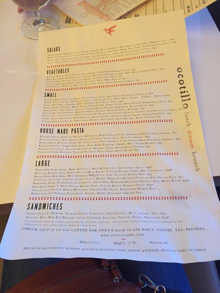 Menu at Ocotillo pub & bar, Phoenix