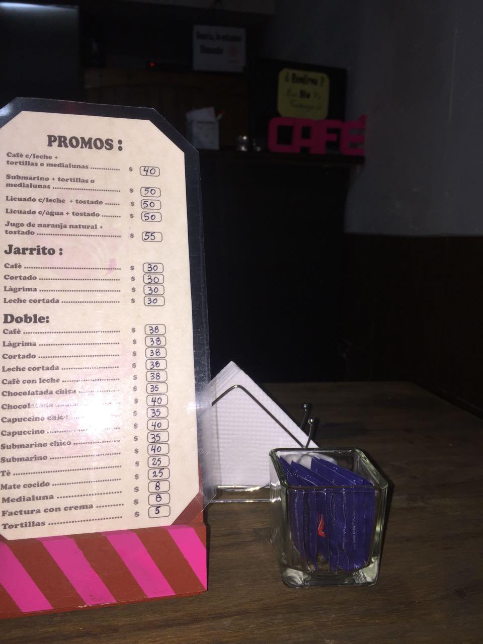 Menu at Puno Café-Bar, Salta