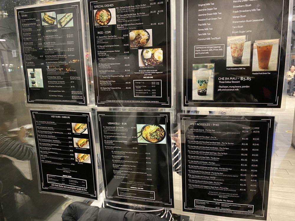Menu at The Viet Noodle Guy restaurant, Burnaby