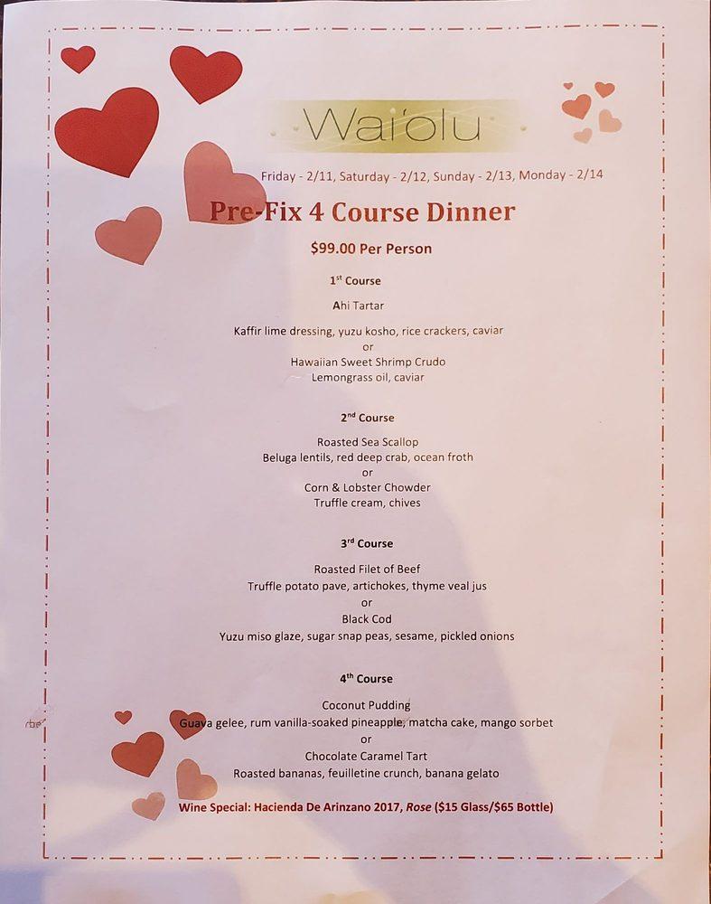 Menu at Wai'olu Ocean Cusine restaurant, Honolulu
