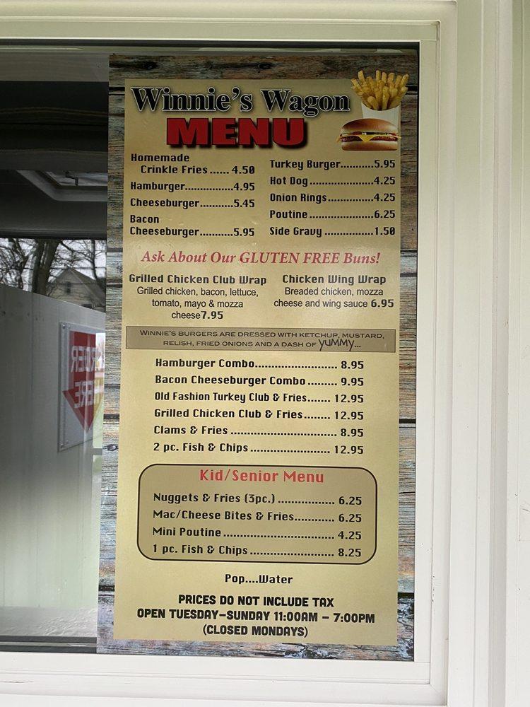 Menu at Winnie's Wagon restaurant, Little Bras D'or