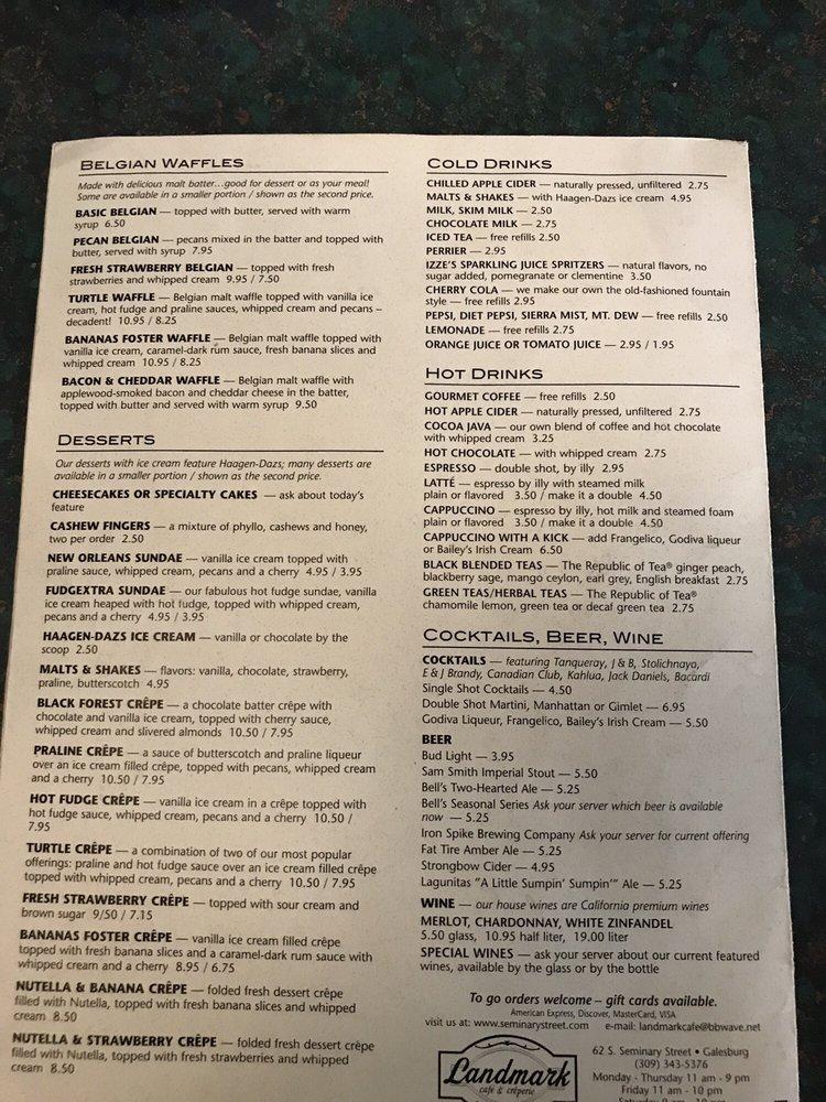 Menu at Landmark Café & Crêperie cafe, Galesburg