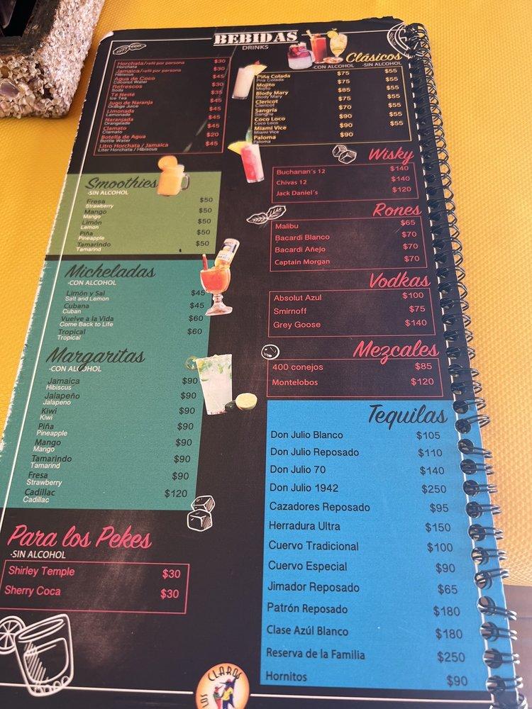 Menu at Los Claros restaurant, Cabo San Lucas, Ignacio Zaragoza