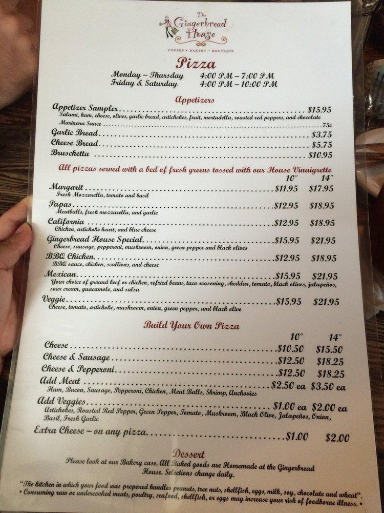 Menu at The Gingerbread House cafe, Muskego