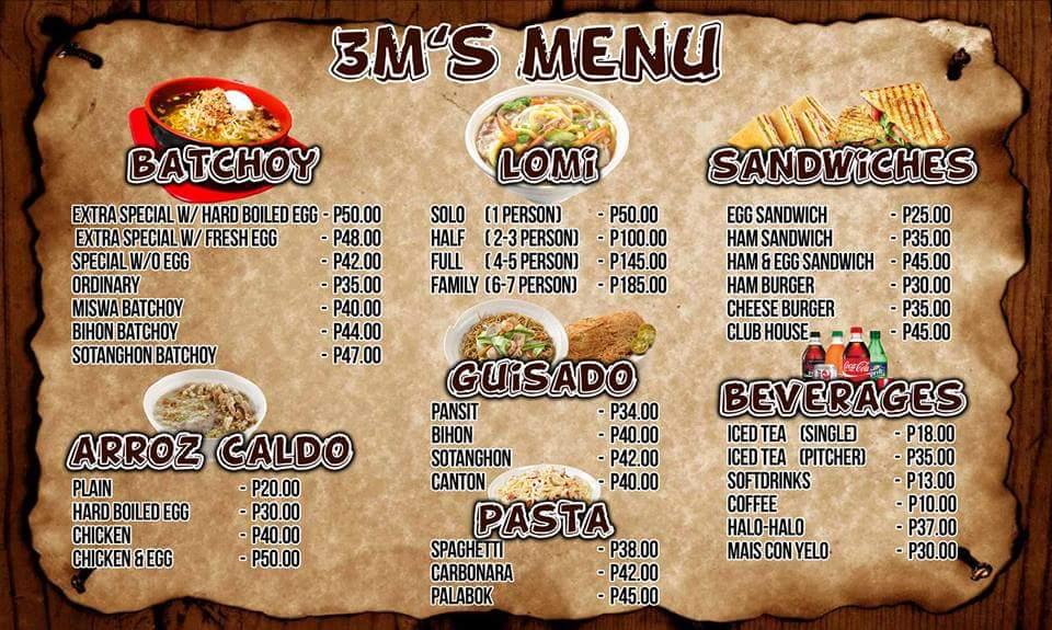 Menu at 3m's Lapaz Batchoy And Refreshments restaurant, Binalbagan