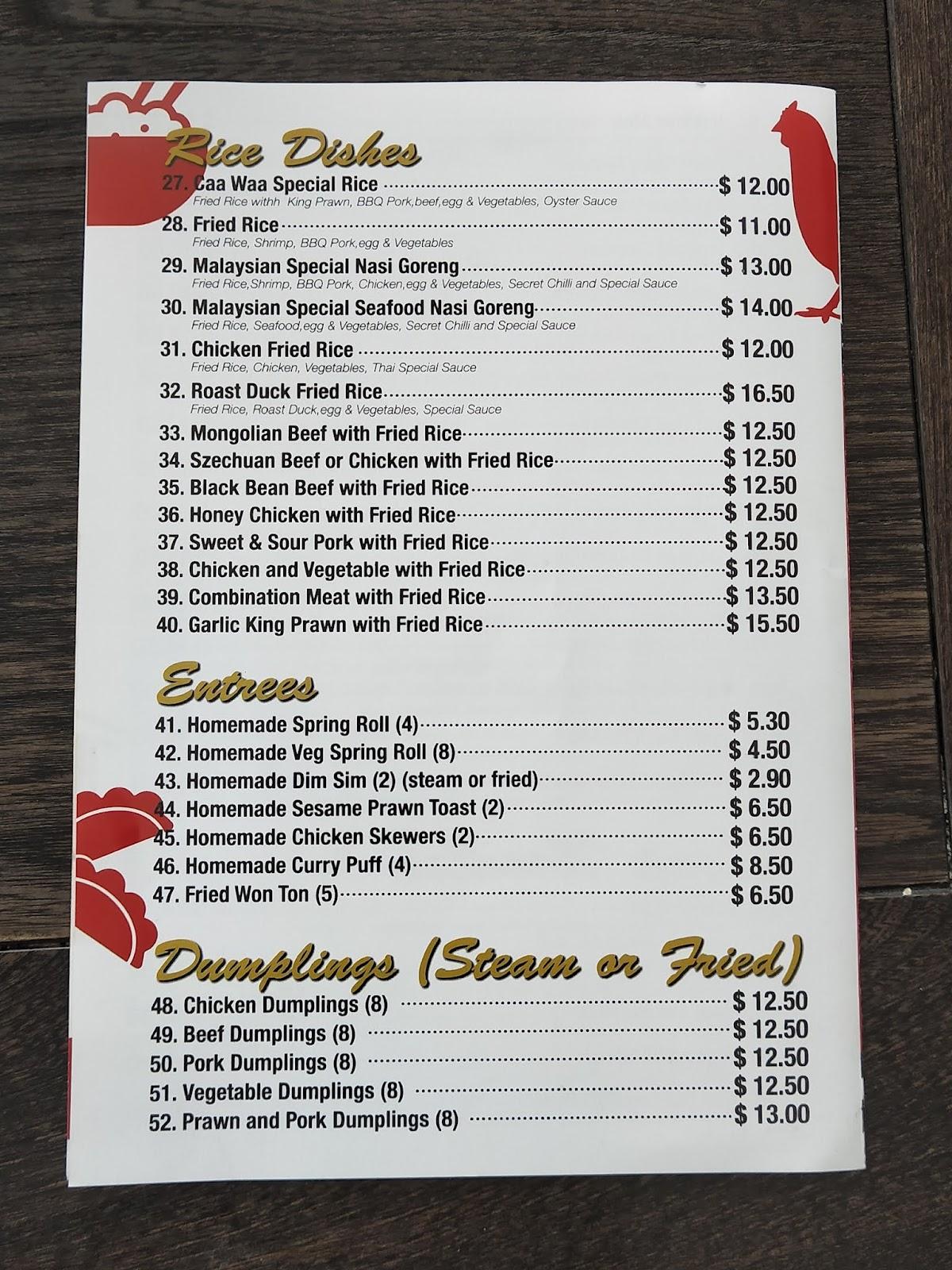 Menu at Caa Waa Restaurant - New, Ballarat Central