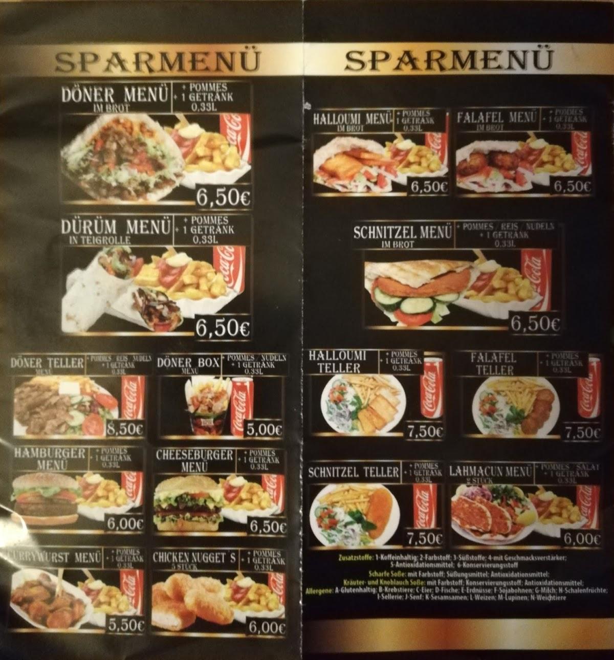 Menu at Istanbul Döner restaurant, Zehdenick