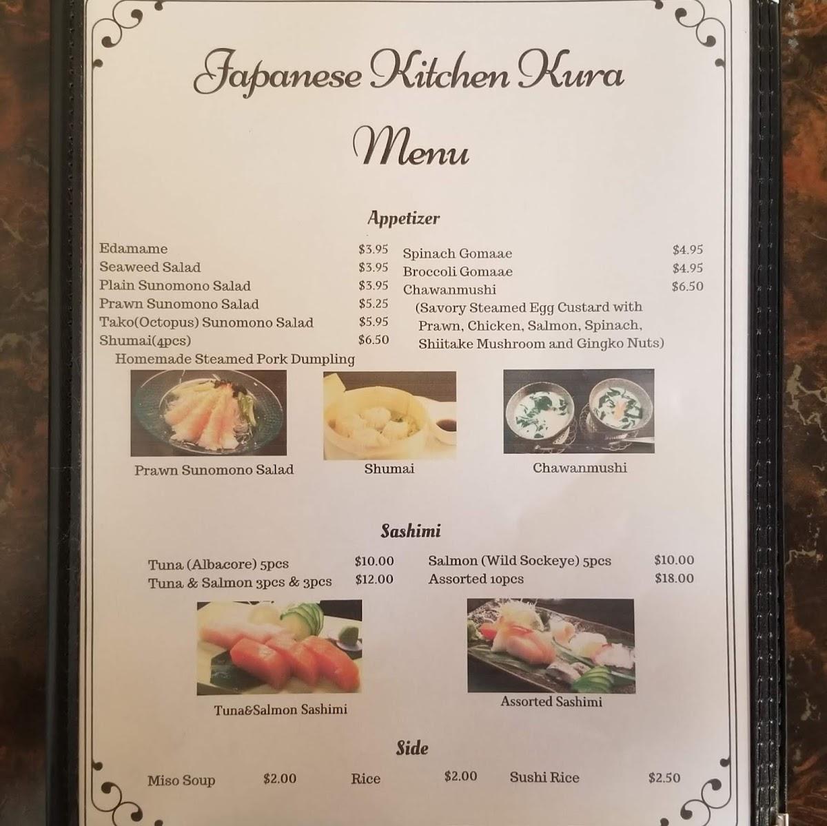 Menu at Japanese Kitchen Kura restaurant, Penticton