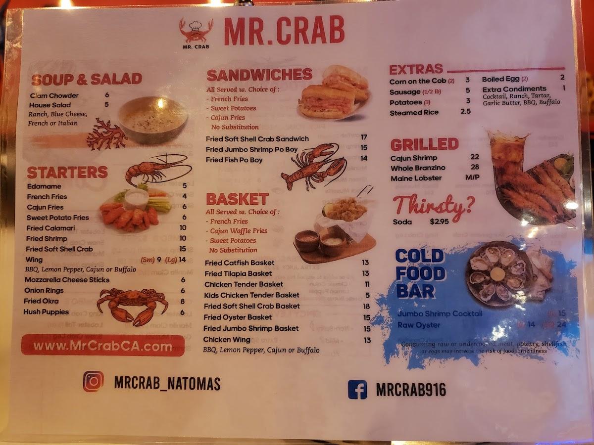 Menu at Mr. Crab pub & bar, Sacramento
