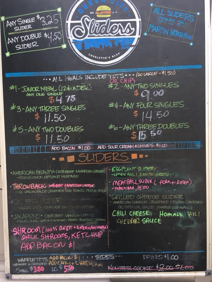 Menu at Queen City Sliders restaurant, Charlotte