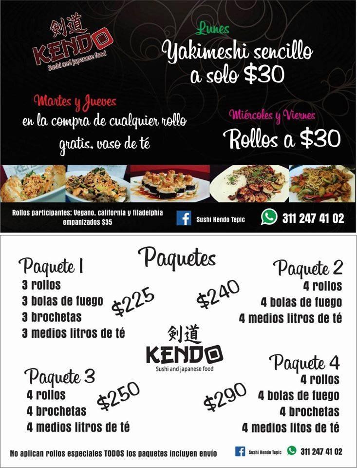 Menu at Sushi Kendo Tepic restaurant, Tepic