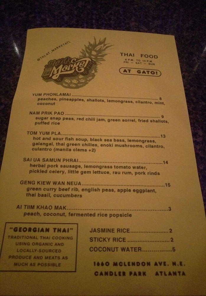 Menu at Talat Market restaurant, Atlanta, 112 Ormond St SE