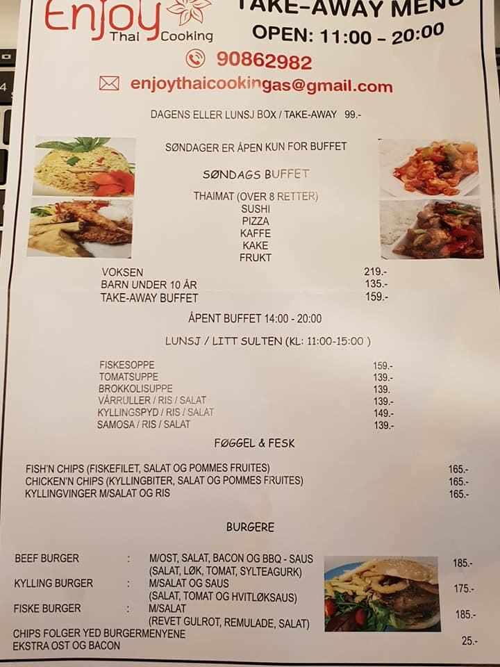 Menu at Enjoy Thai Cooking restaurant, Steinkjer