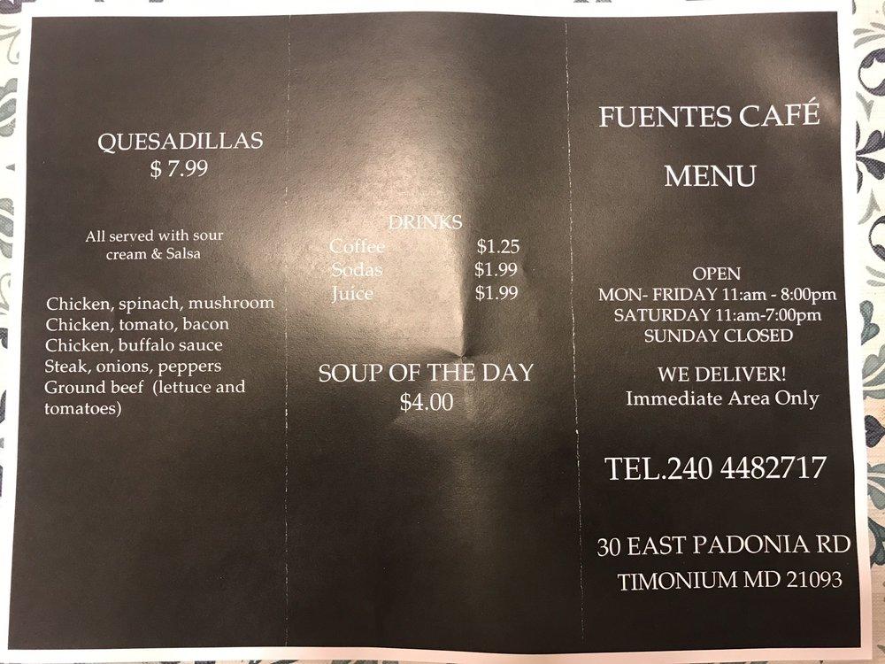 Menu at Fuentes Cafe, Lutherville-Timonium
