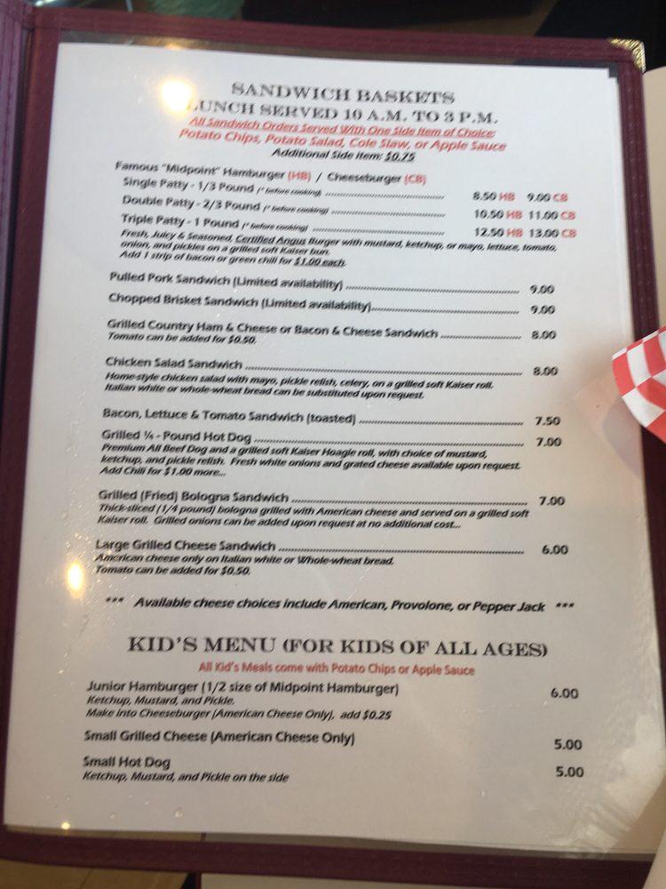 Menu at Midpoint Cafe and Gift Shop, Adrian