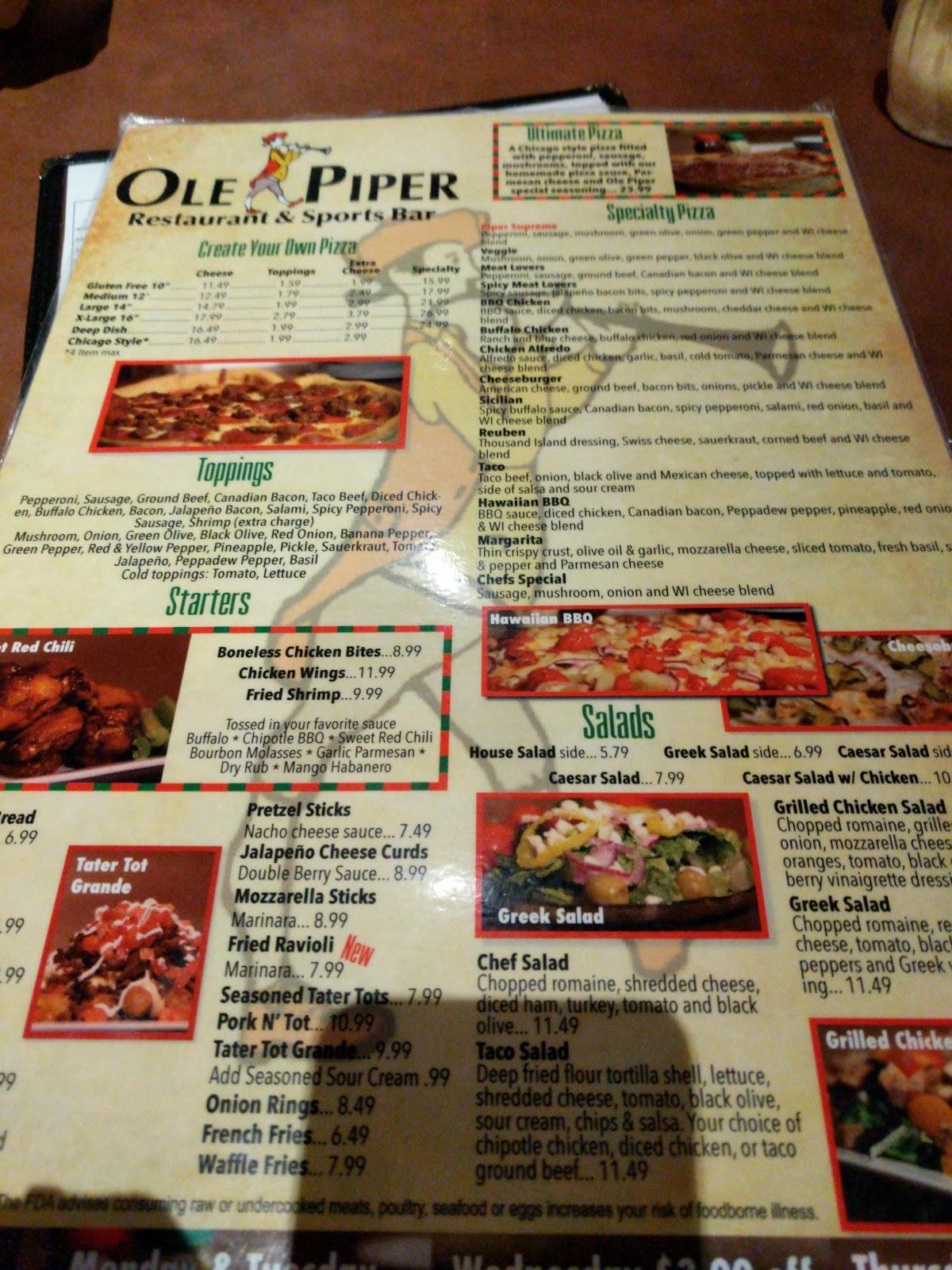 Menu at Ole Piper Family Restaurant & Sports Bar, Apple Valley
