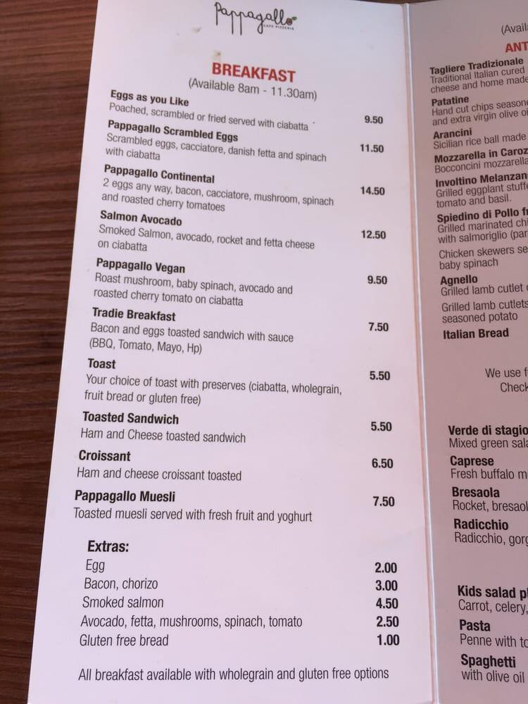 Menu at Pappagallo pizzeria, Leederville