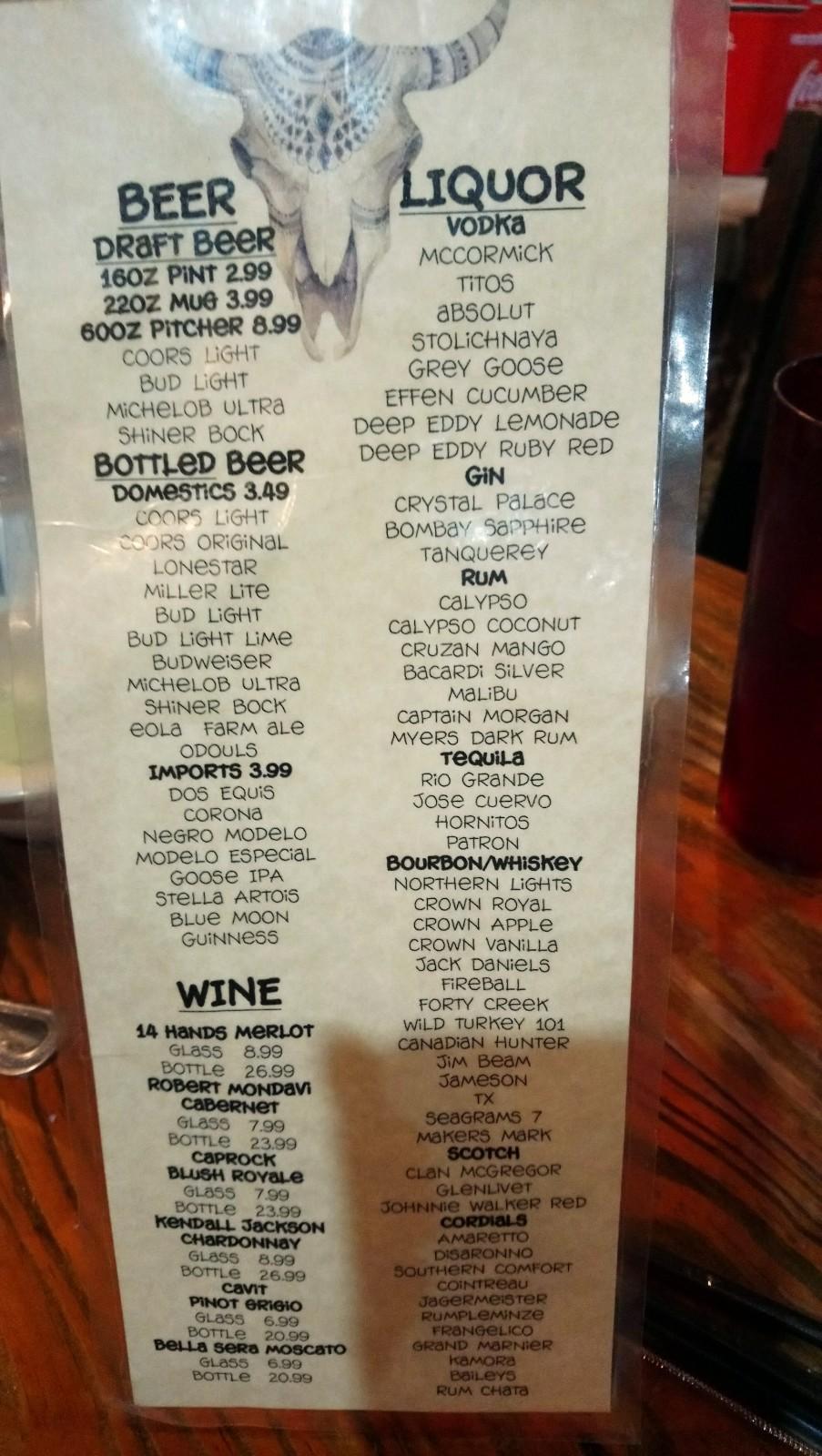Menu at Steakmaster, Ballinger,Texas restaurant, Ballinger