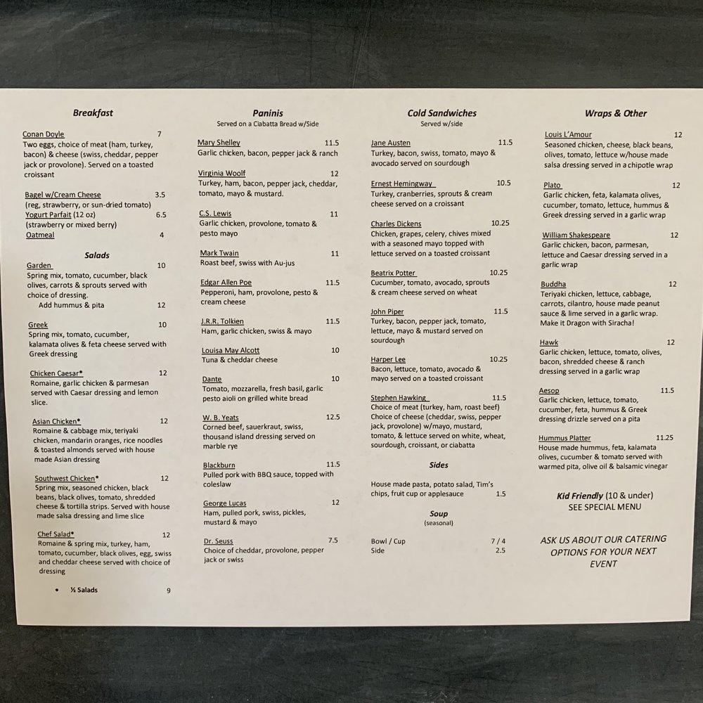 Menu at Bookery Cafe, Ephrata