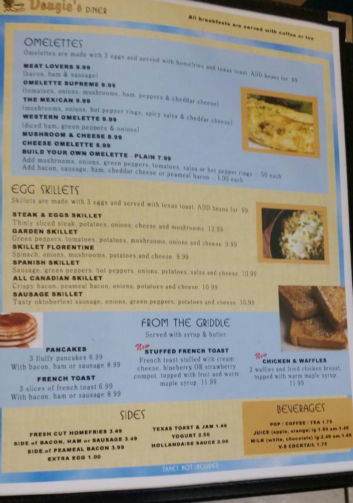 Menu at Dougie's Diner restaurant, Quinte West, 12 Carrying Place Rd