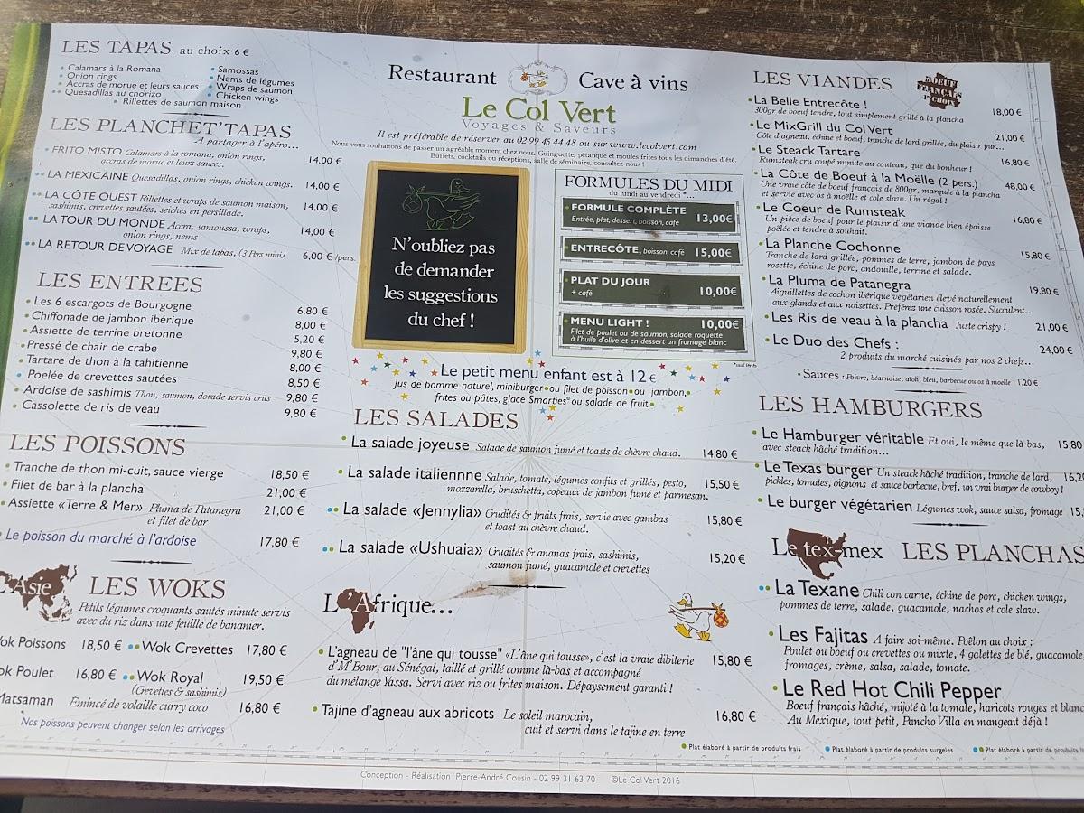 Menu au Le Col Vert restaurant, Hédé-Bazouges